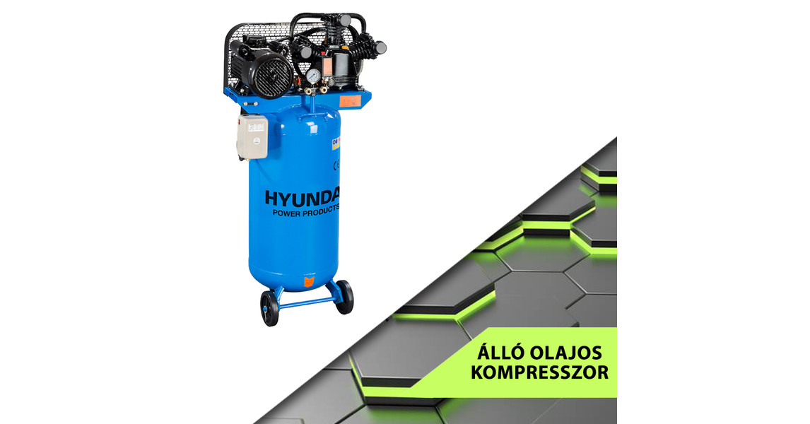 Hyundai álló olajos kompresszor 240V/3000W, 10 bar - HYD-100LA/V3